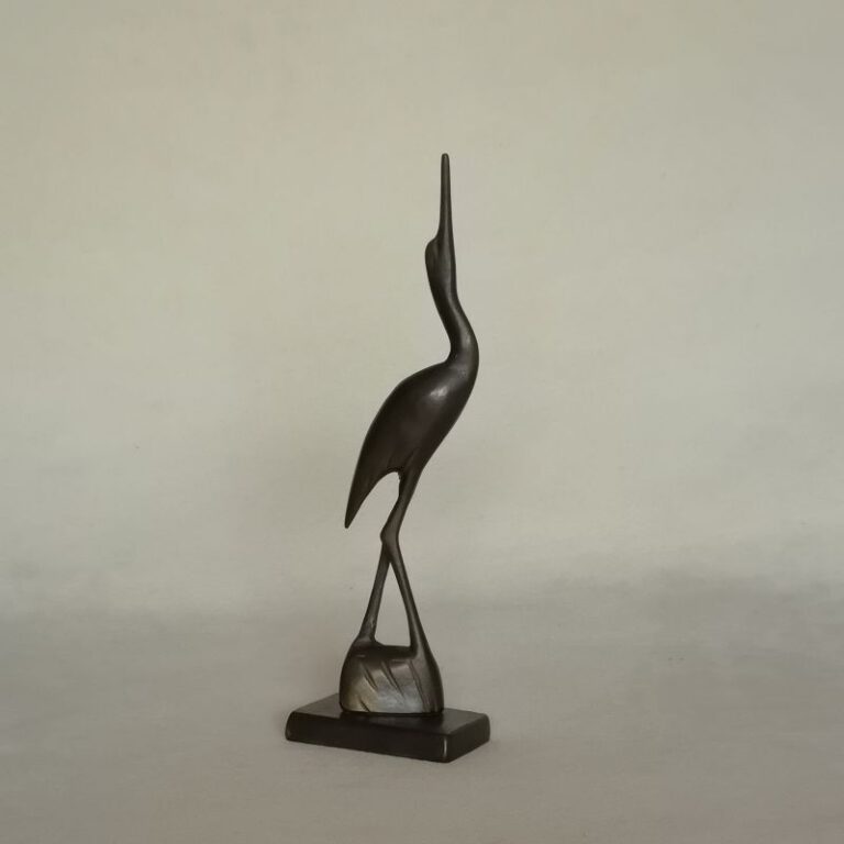 Vintage bronzen beeld gestileerde reiger / kraanvogel - Bij-Ma-Ria ...